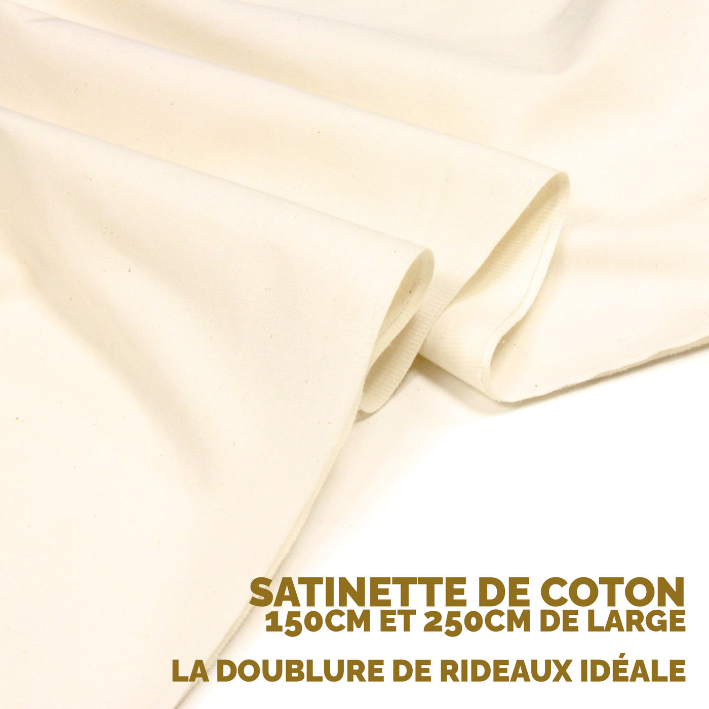 Tissu Satinette de coton blanc cassé, idéal en doublure de rideaux ! Disponible en 150 et 280cm ...