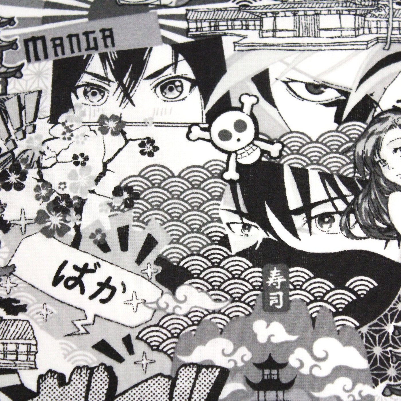 Tissu de coton motif japonais MANGA, aux personnages de manga & culture ...